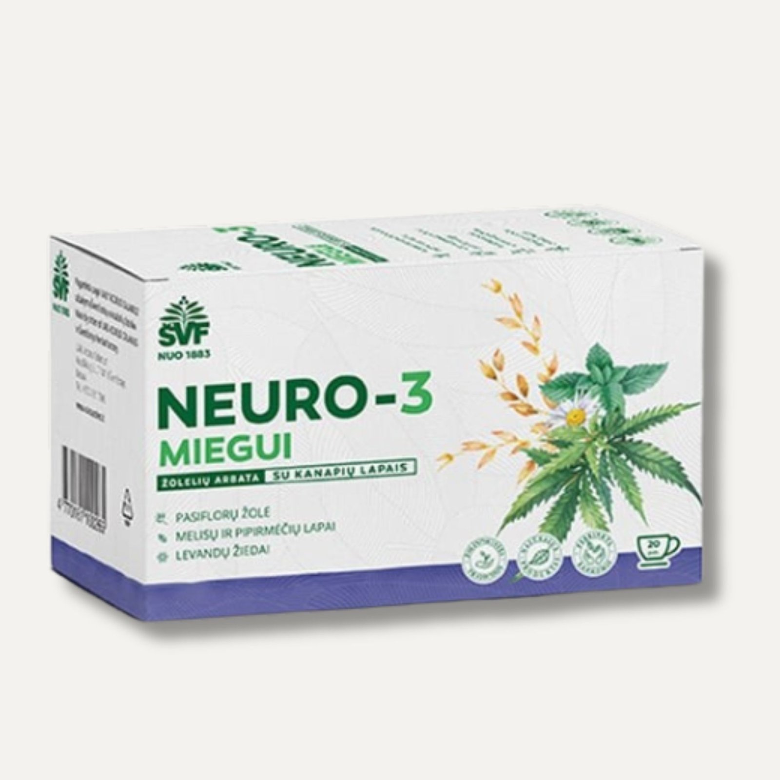 Arbata Neuro-3 miegui su kanapių lapais, ŠVF, 20 vnt. - Miegi.lt